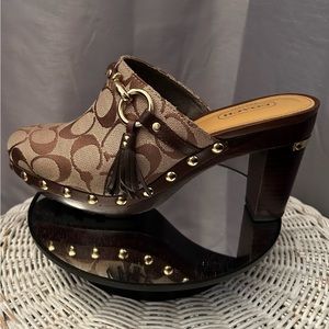 Coach | Shoes | Coach Shasha Clogs Mules In Brown Wood Leather And ...